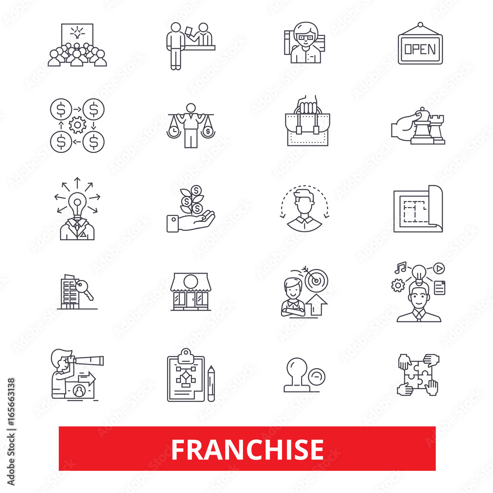 Franchise, business,small business, franchisor,store line icons ...