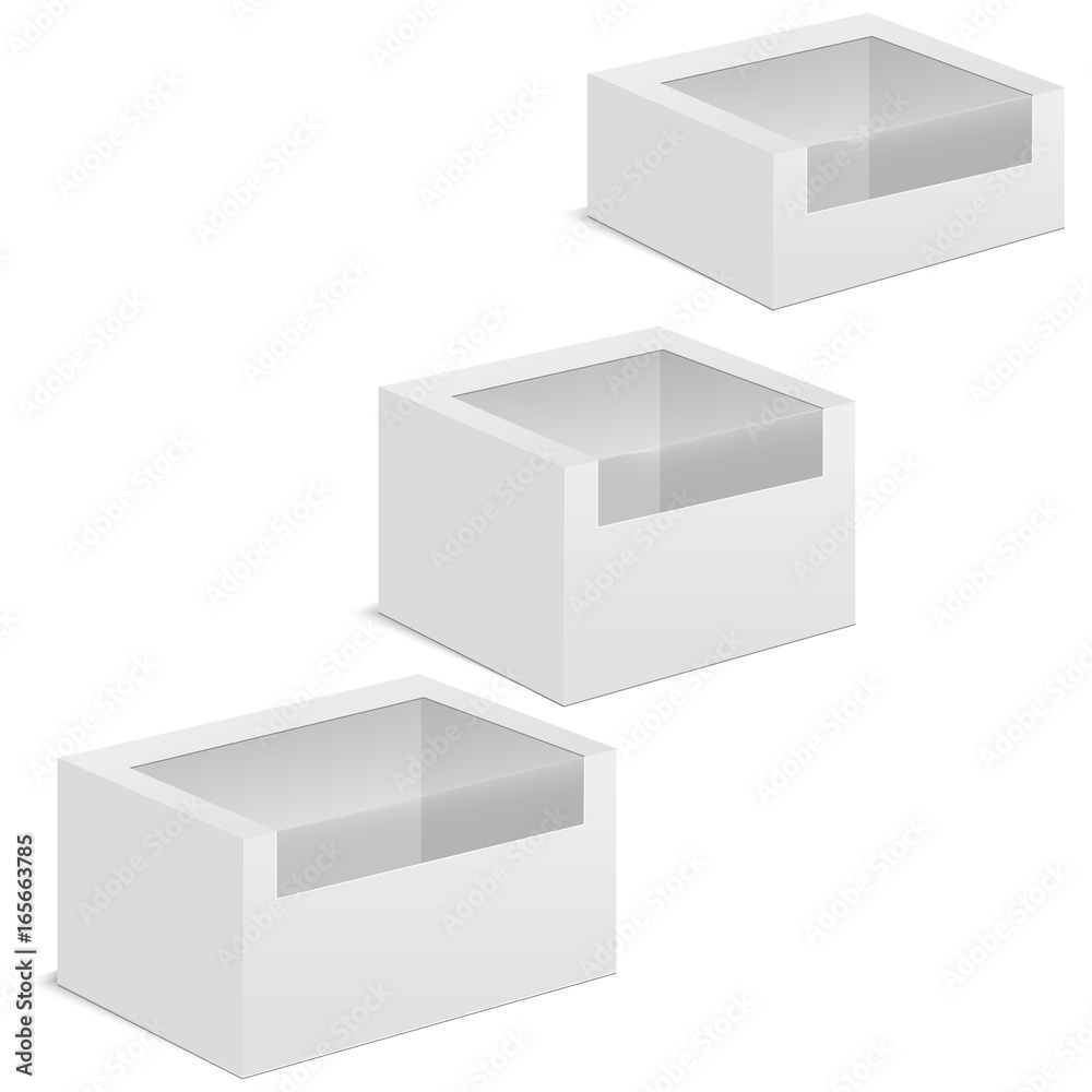 Product cardboard plastic package box with window. Vector mock up ...