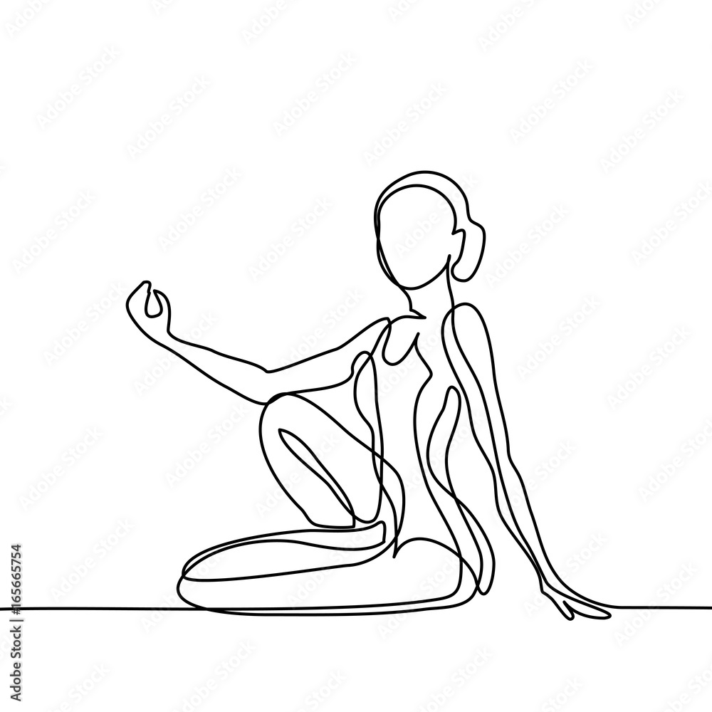 Continuous Line Drawing Woman Doing Exercise In Yoga Pose Vector