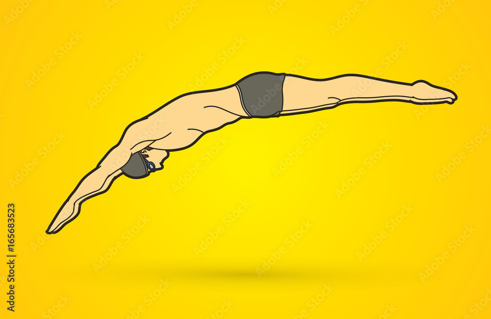 Man jumping into swimming pool graphic vector Stock Vector | Adobe Stock