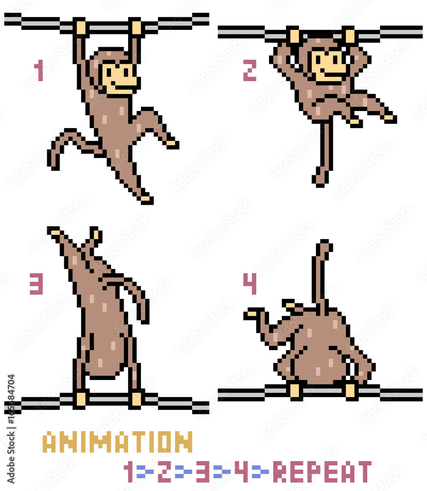 vector pixel art monkey animation frame Stock Vector | Adobe Stock