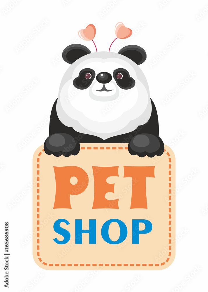 Sign "pet-shop" with images of cute animals. Vector illustration can be ...