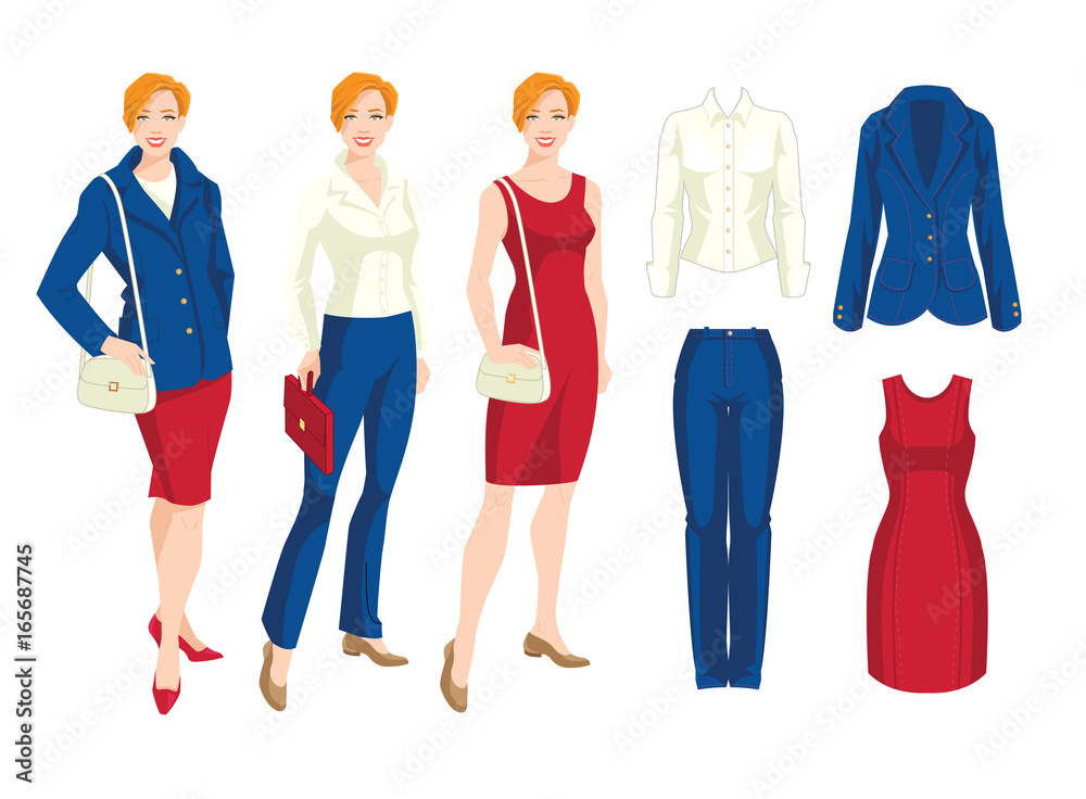 Vector illustration of corporate dress code. Variations look with suit ...