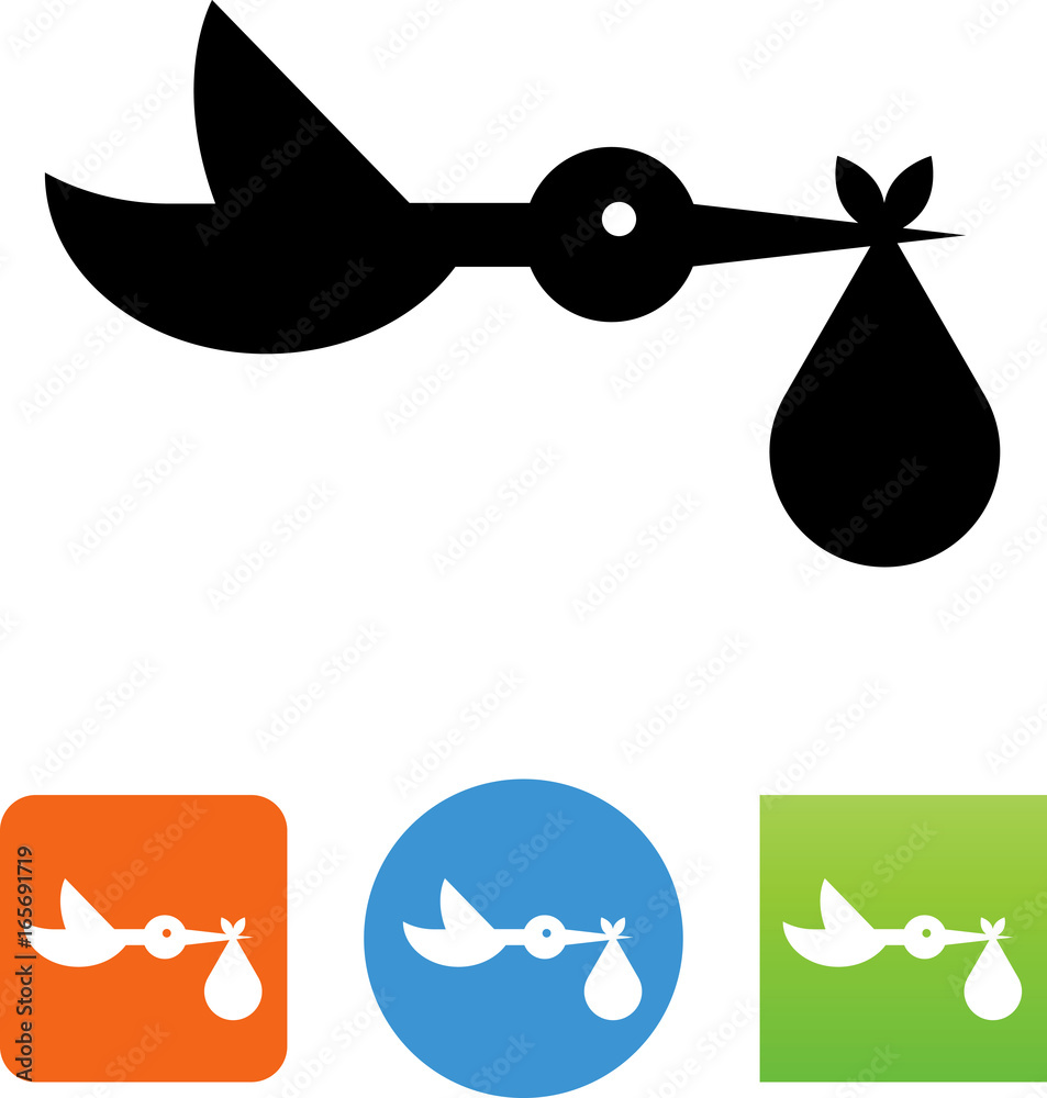 Flying Stork With Baby Icon - Illustration Stock Vector | Adobe Stock