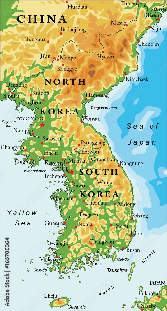 Korean Peninsula relief map Stock Vector | Adobe Stock