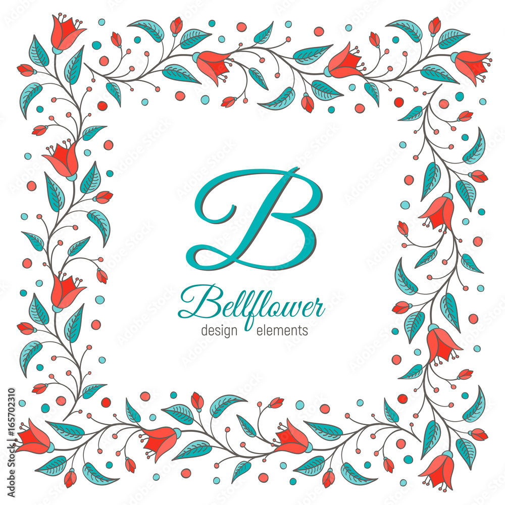Bellflower design element. Floral wreath frame. Monogram letter B ...