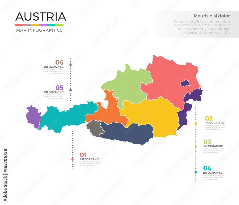 Austria country map infographic colored vector template with regions ...