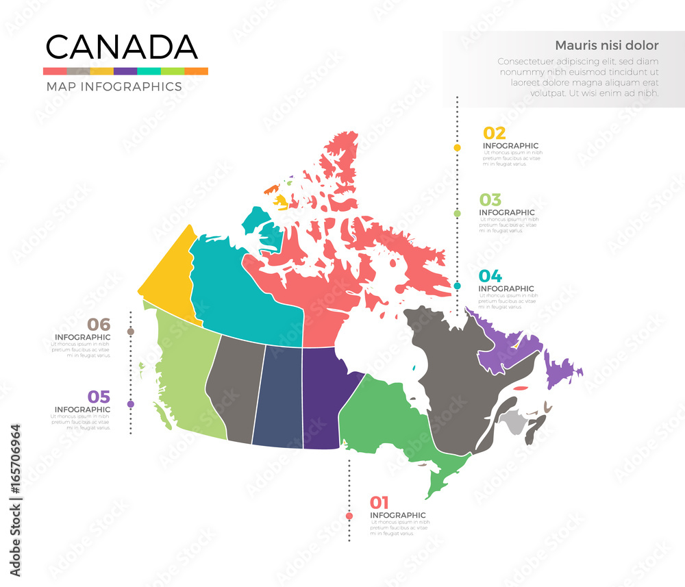 Canada country map infographic colored vector template with regions and ...