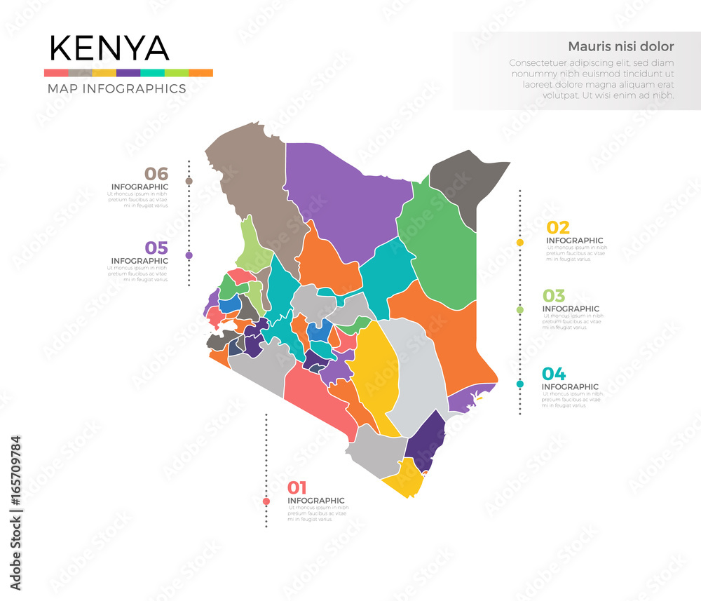 Kenya country map infographic colored vector template with regions and ...