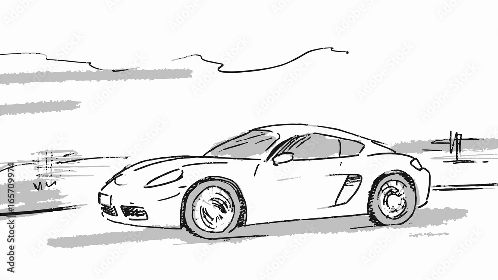 Car driving through the road. Vector sketch illustration for advertise ...