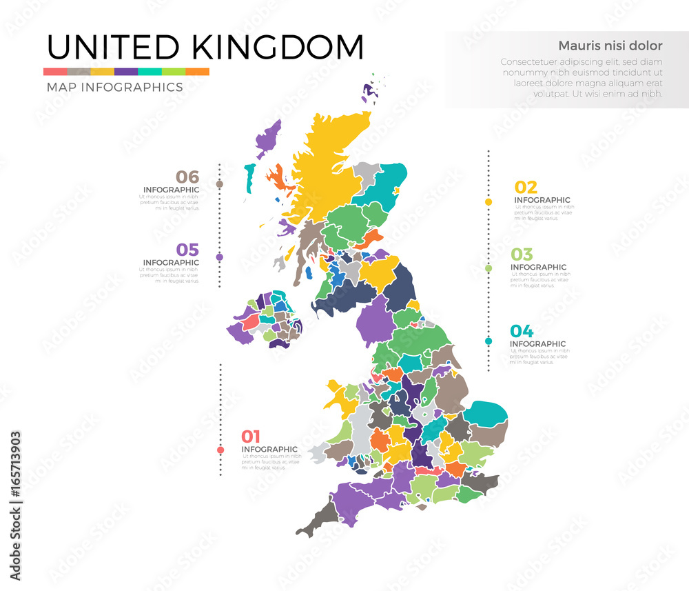 United Kingdom country map infographic colored vector template with ...