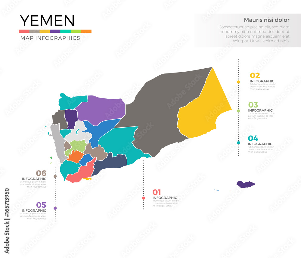 Yemen country map infographic colored vector template with regions and ...