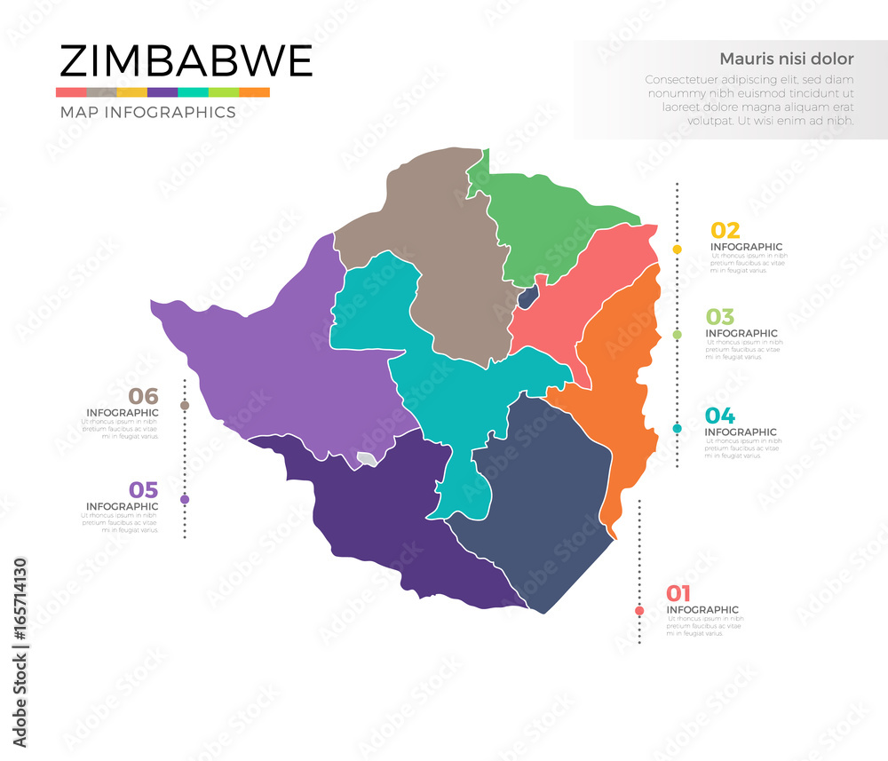 Zimbabwe country map infographic colored vector template with regions ...