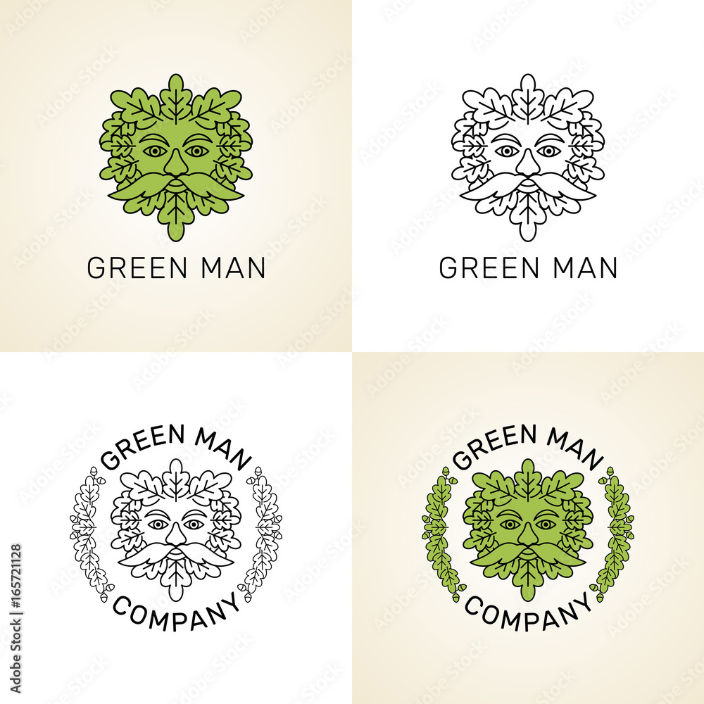 Vector set of logos. Stylized Green man head with leaves. Stock Vector ...