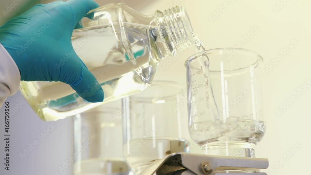 Chemical laboratory: test tubes, flasks, dishes for experiments ...