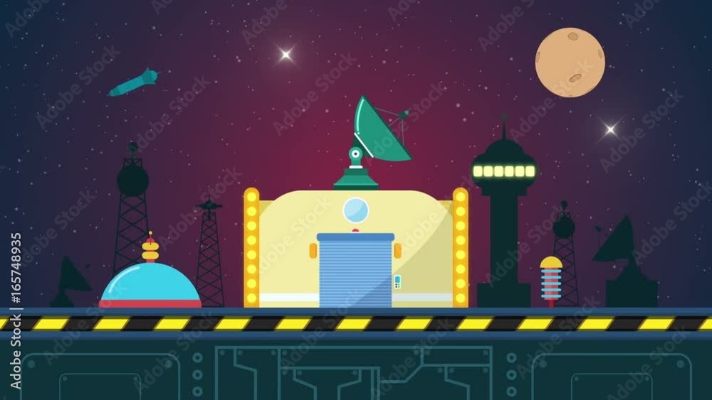 Cartoon space station animation Loop. space background. game background ...