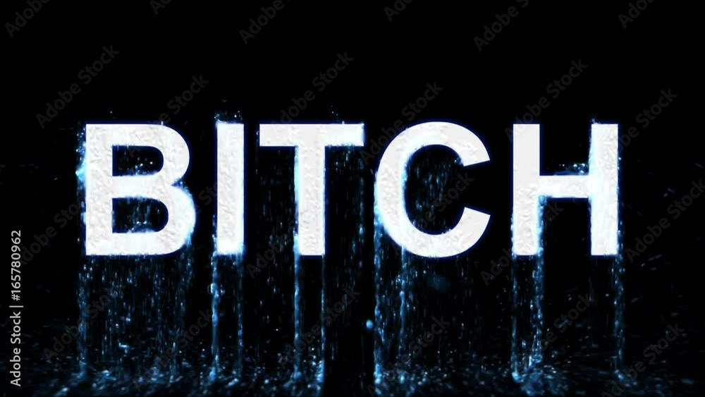 Text BITCH appears from the water, then disappears. Transparent alpha ...