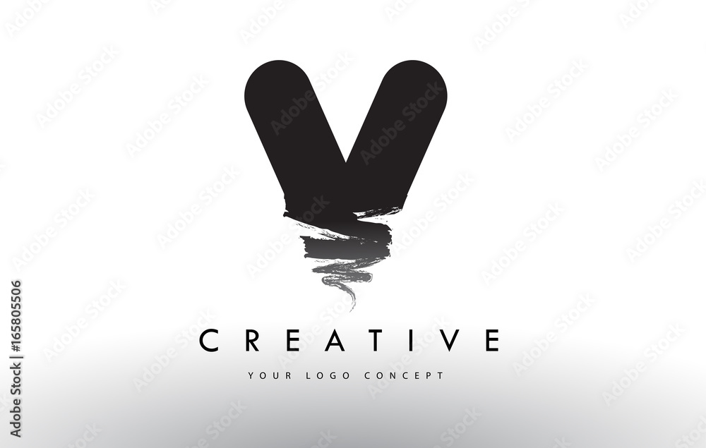 V Brushed Letter Logo. Black Brush Letters design with Brush stroke ...
