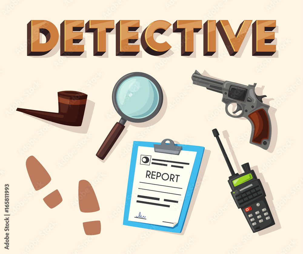 Detective tools. Cartoon vector illustration. Stock Vector | Adobe Stock