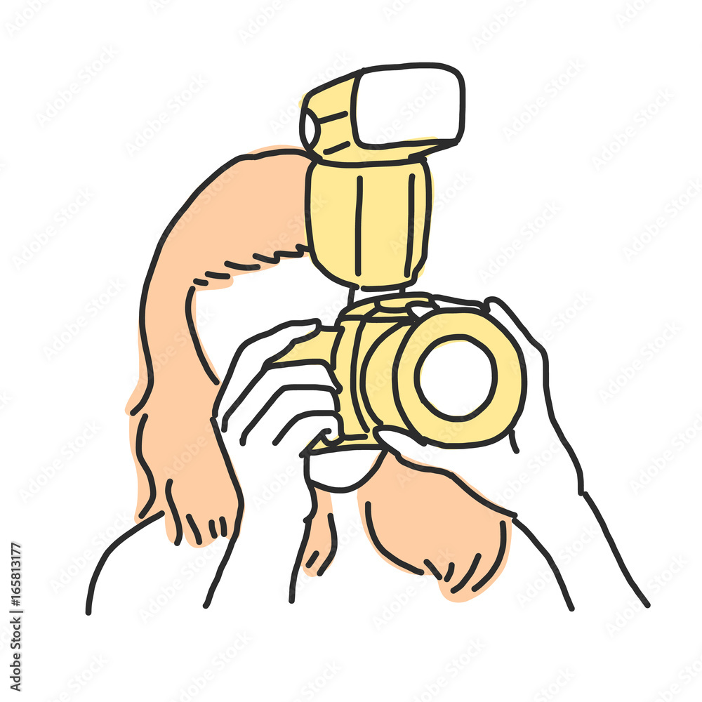 Photographer in variety poses. hand drawn. line drawing. vector ...