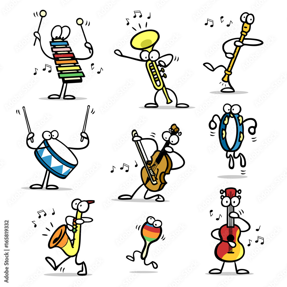 Viele verschiedene Musikinstrumente machen Musik Stock Illustration ...
