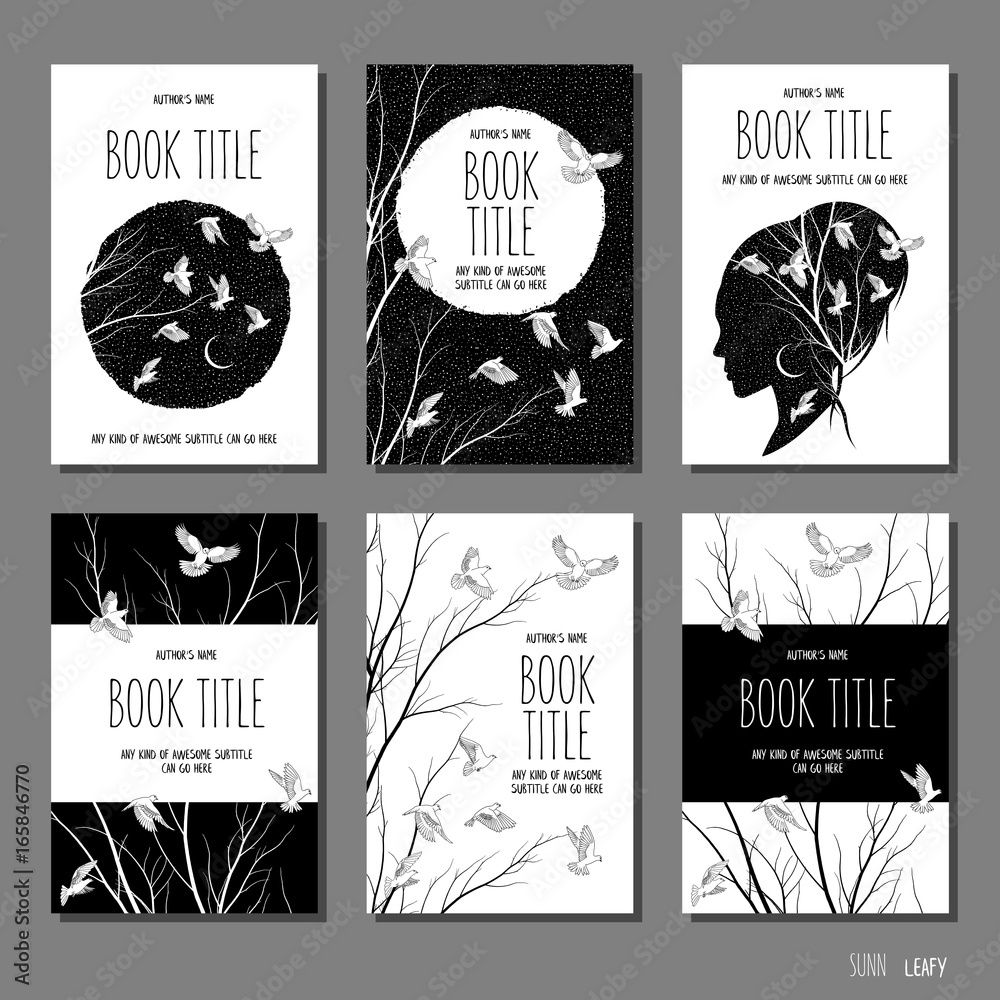 White doves and branches - set of six hand drawn book cover templates ...
