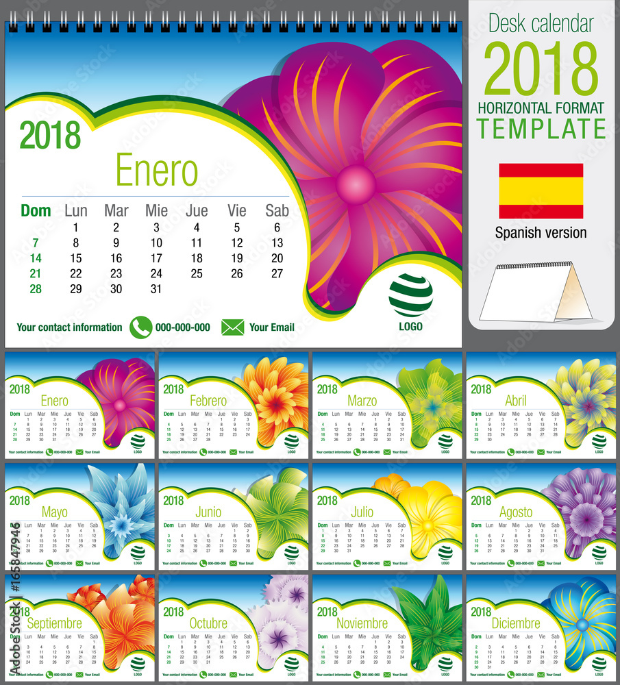 Desk triangle calendar 2018 template with abstract floral design. Size ...