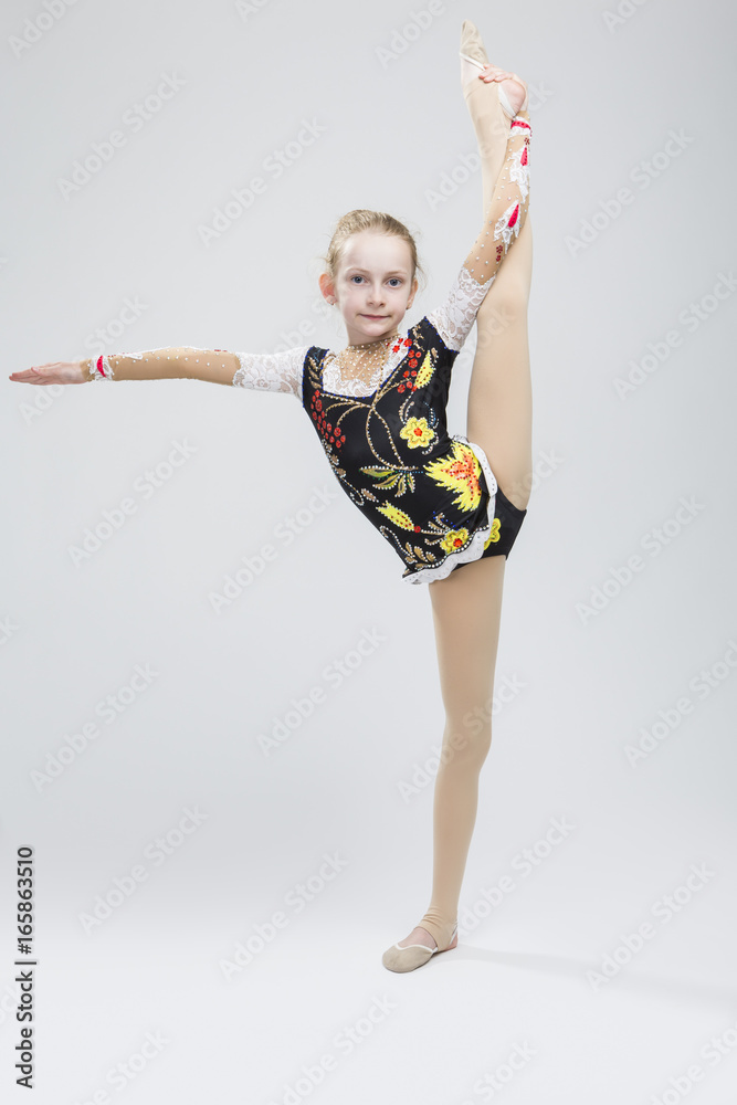 Caucasian Female Rhythmic Gymnast Athlete In Professional Competitive ...