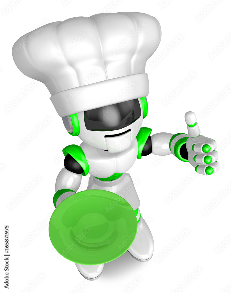 Green robot the right hand best gestures. holding a plate Left hand ...
