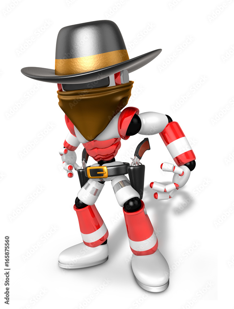 3D Red Robot villain is taking pose a gunfight. Create 3D Humanoid ...
