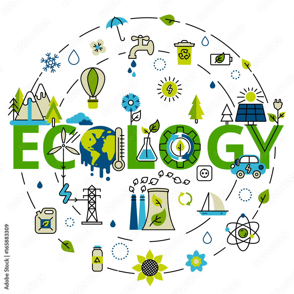 Colorful vector illustration in modern flat line style, ecology concept ...