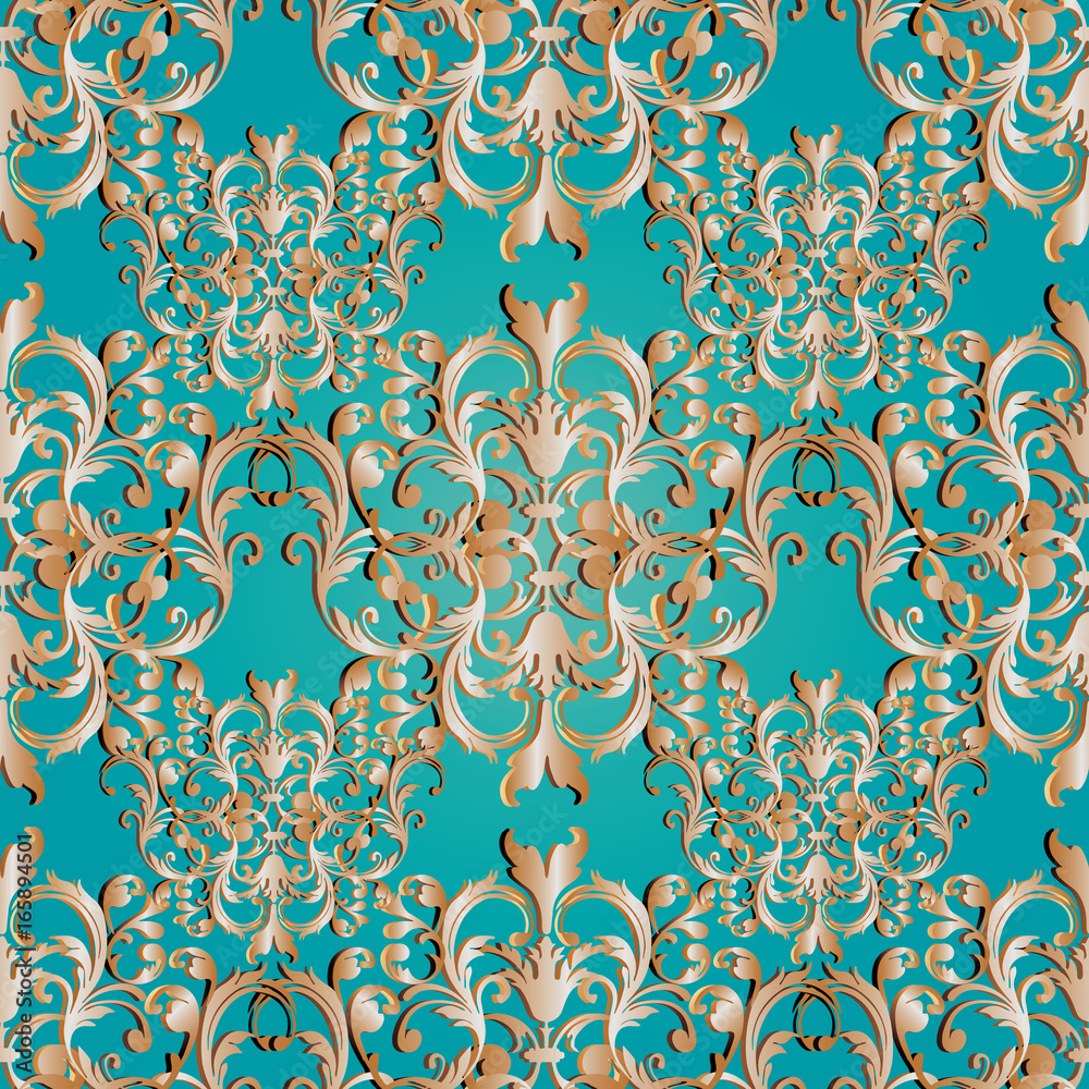 Baroque seamless pattern. Floral damask blue background wallpaper ...