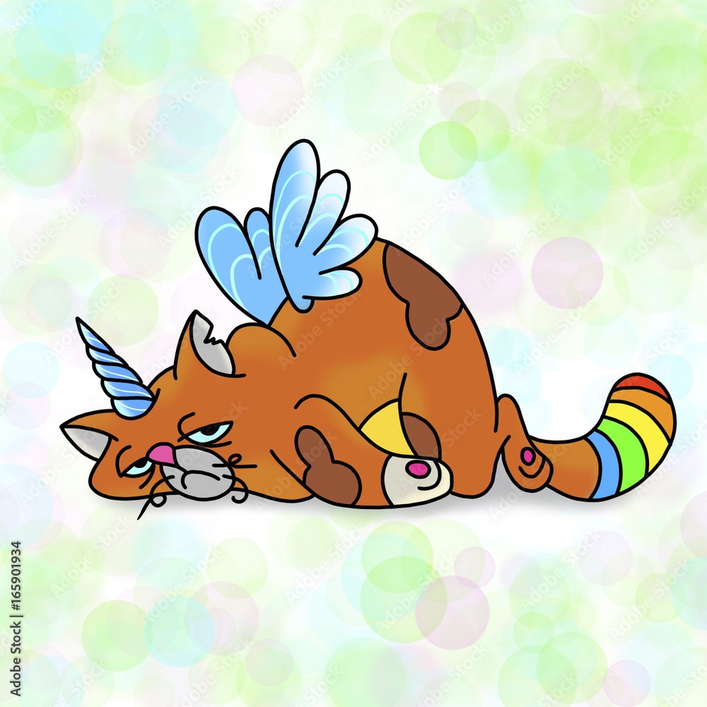 Magical cat. Tattoo design. Cartoon illustration, hand drawn style ...