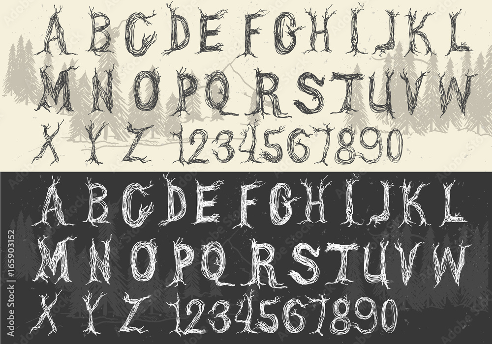 Hand Drawn Trees Vector Font Stock Vector | Adobe Stock