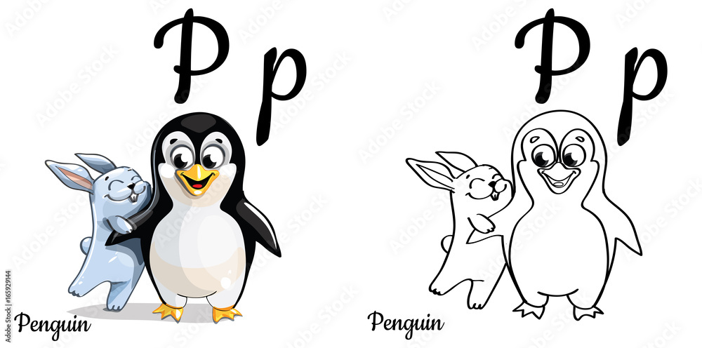 Penguin. Vector alphabet letter P, coloring page Stock Vector | Adobe Stock