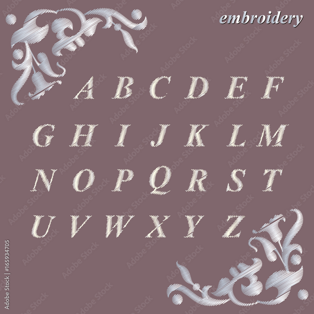 Alphabet embroidered stitch. Font, alphabet, sketch for print on ...
