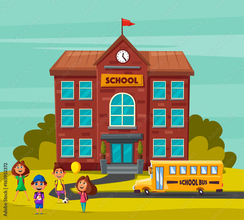 Back to school. Children on the yard. Cartoon vector illustration Stock ...