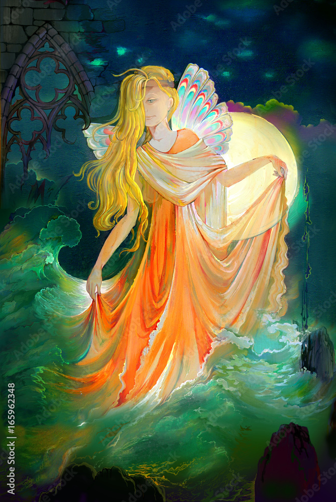 Magic fairy of sea. Portrait of beautiful girl in the environment of ...