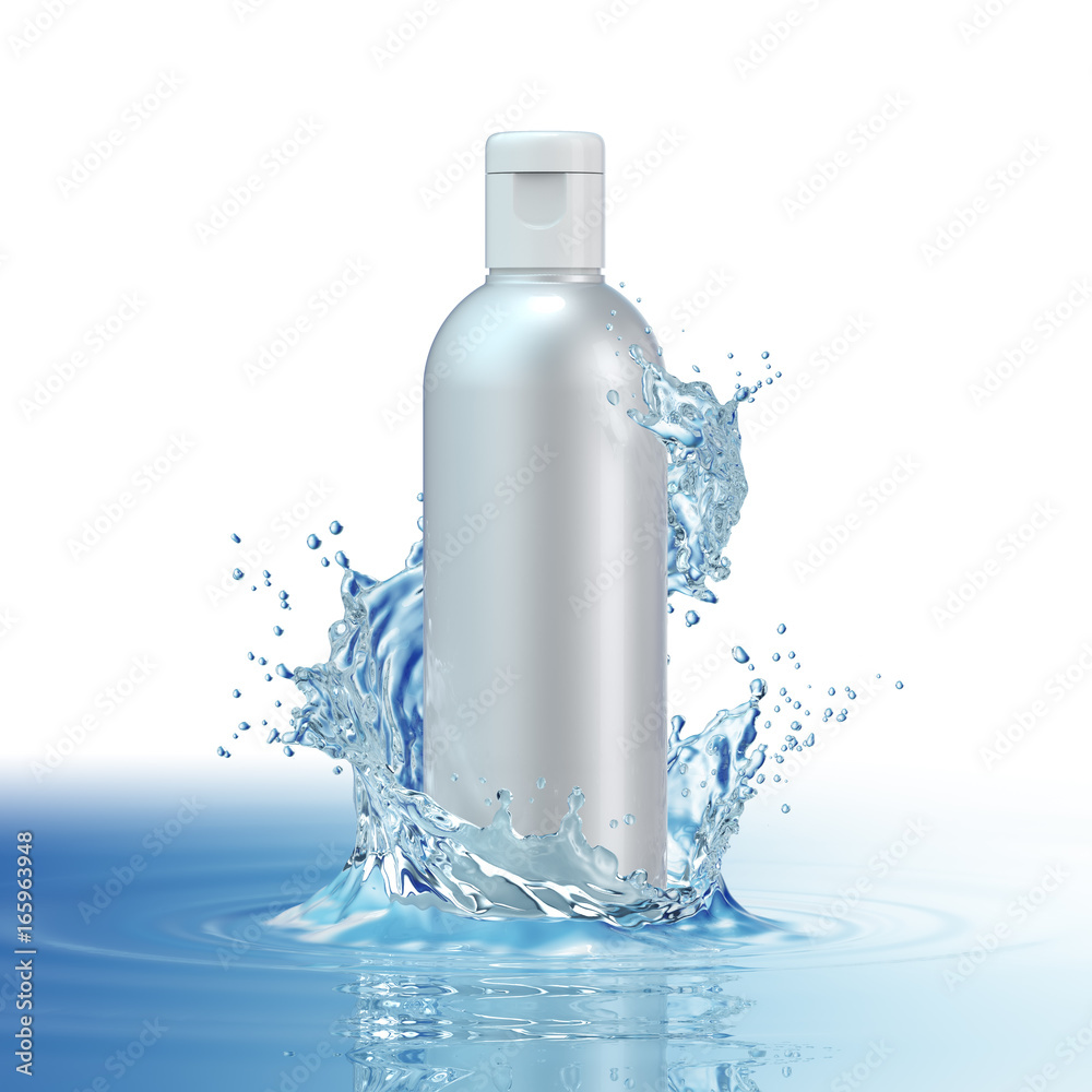 Design cosmetics product advertising in water splash on blue background ...