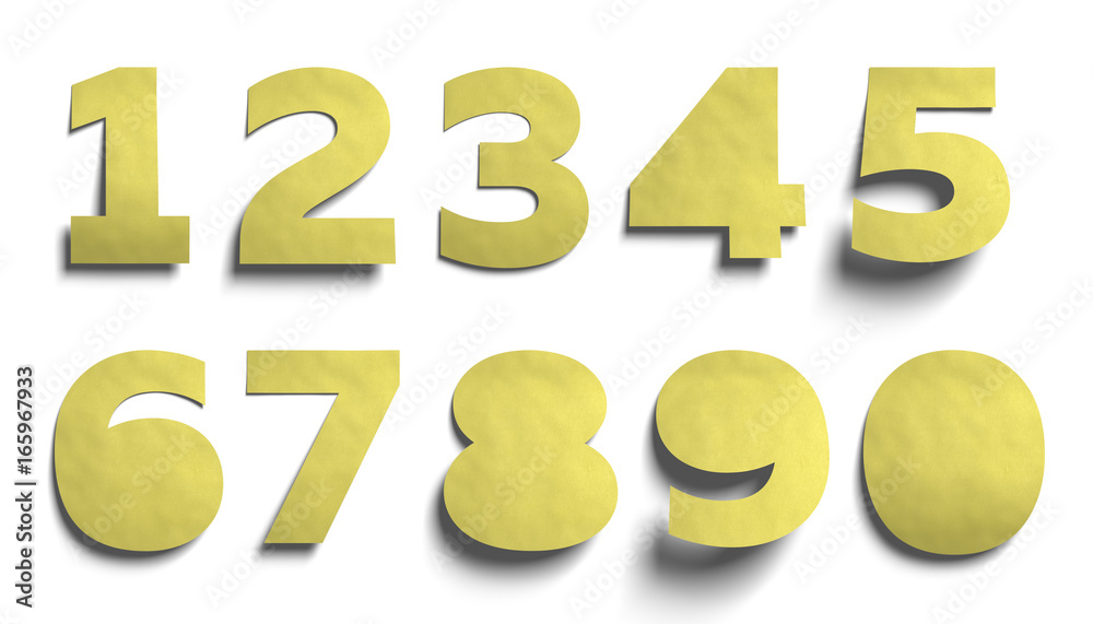 3D realistic yellow paper post it notes number set with soft shadow ...