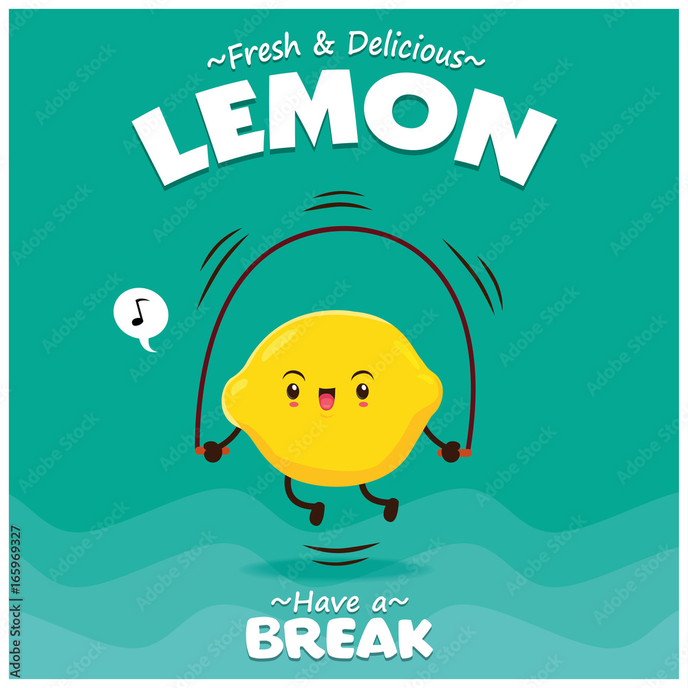 Vintage lemon poster design with vector lemon character. Stock Vector ...