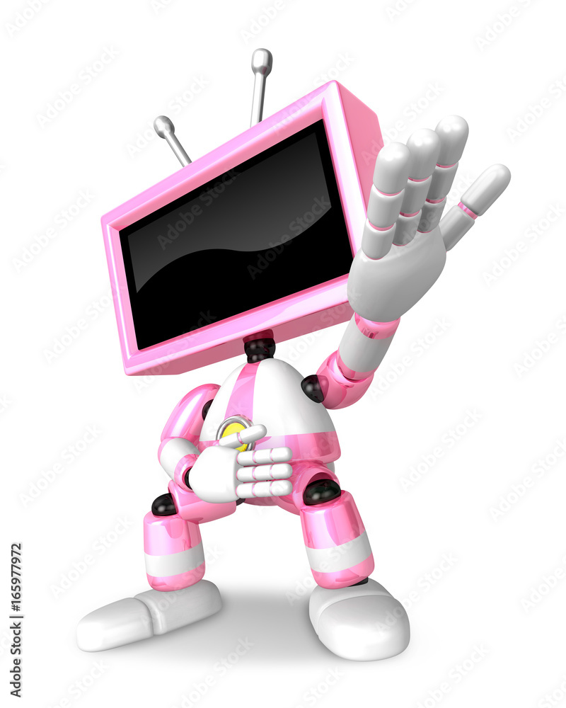 Pink TV character are kindly guidance. Create 3D Television Robot ...