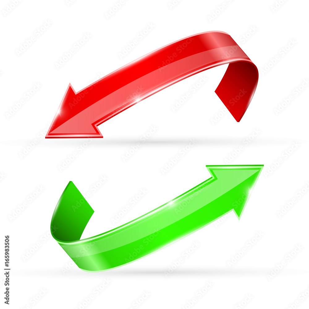 Red and green curved arrows. Shiny web elements with transparent shadow ...