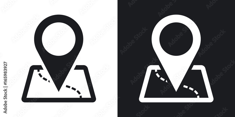 Vector map with pointer icon. Two-tone version on black and white ...
