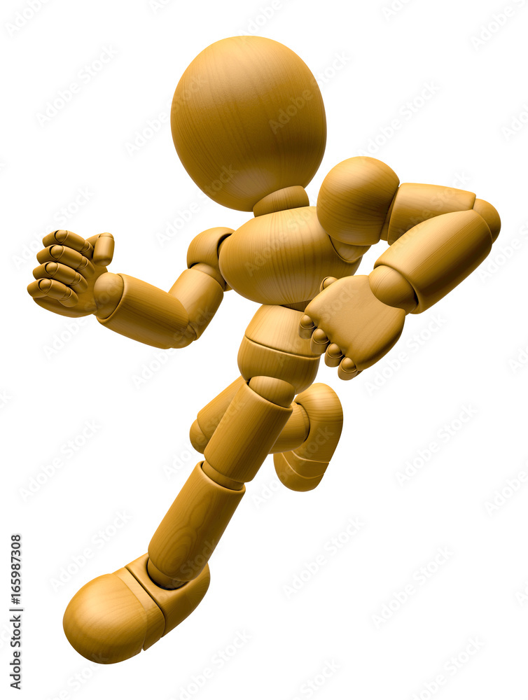 3D Wood Doll Mascot on Running. 3D Wooden Ball Jointed Doll Character ...