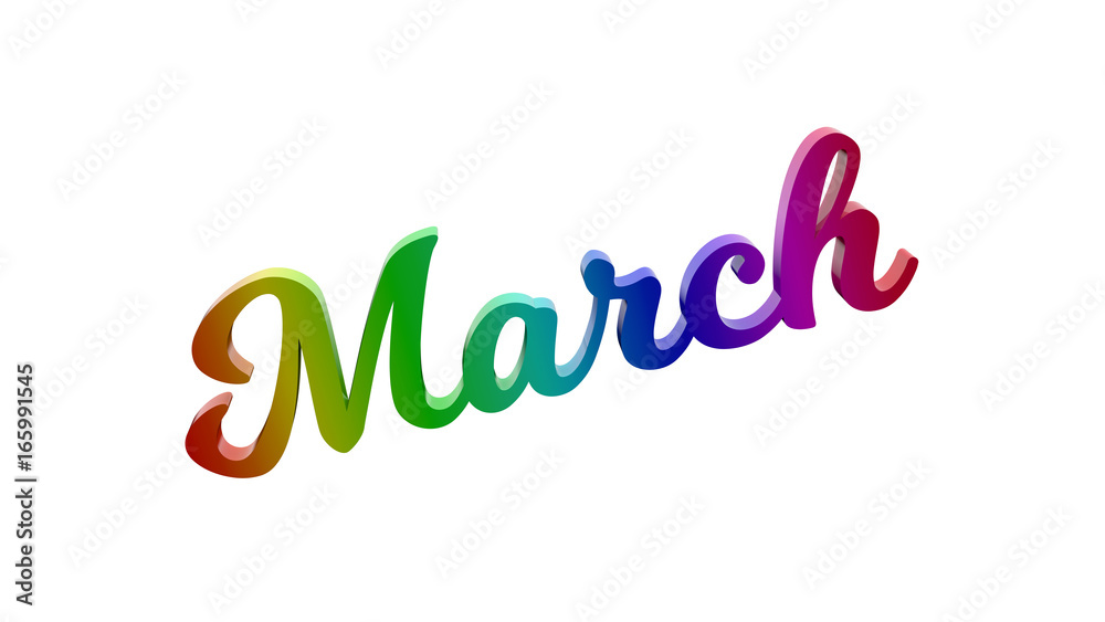 March Month Calligraphic Text Title 3D Letters Colored With RGB Rainbow ...