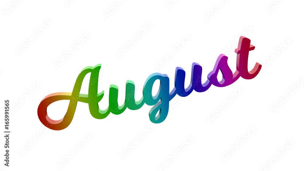 August Month Calligraphic Text Title 3D Letters Colored With RGB ...