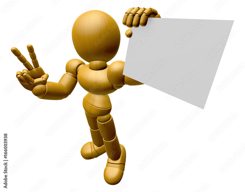 3D Wood Doll Mascot the left hand victory gesture and right hand is ...