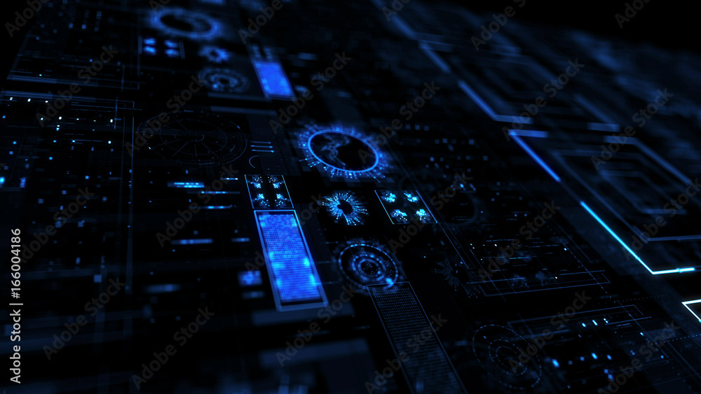 Abstract 3d render of futuristic interface. HUD design. UI/UX concept ...