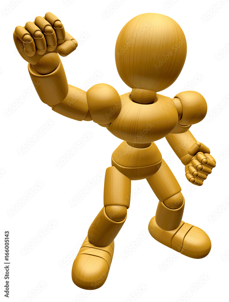 3D Wood Doll Mascot is fighting gestures. 3D Wooden Ball Jointed Doll ...